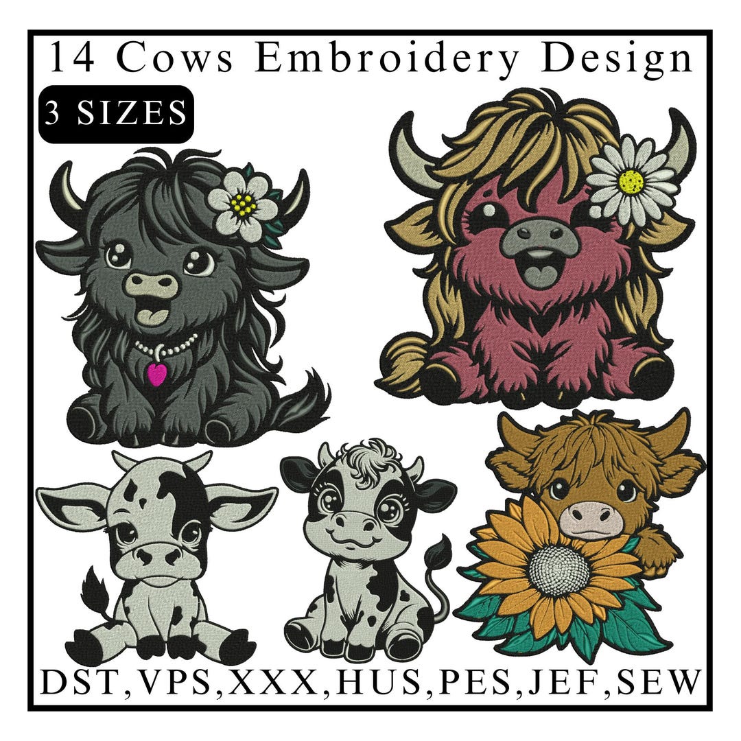 Cow Embroidery Design, Highland Cow Embroidery Design, Highland Heifer ...