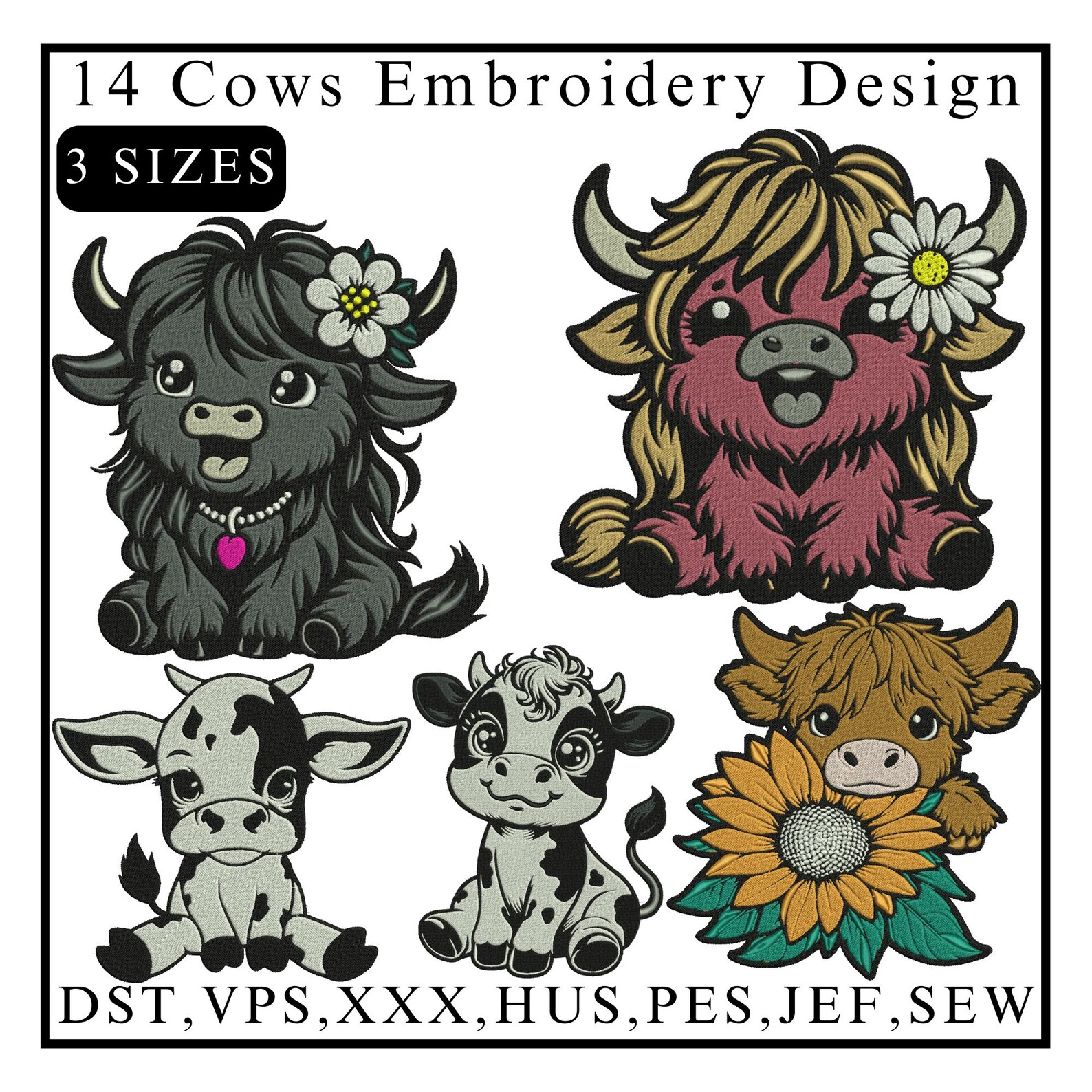 Cow Embroidery Design, Highland Cow Embroidery Design, Highland Heifer ...