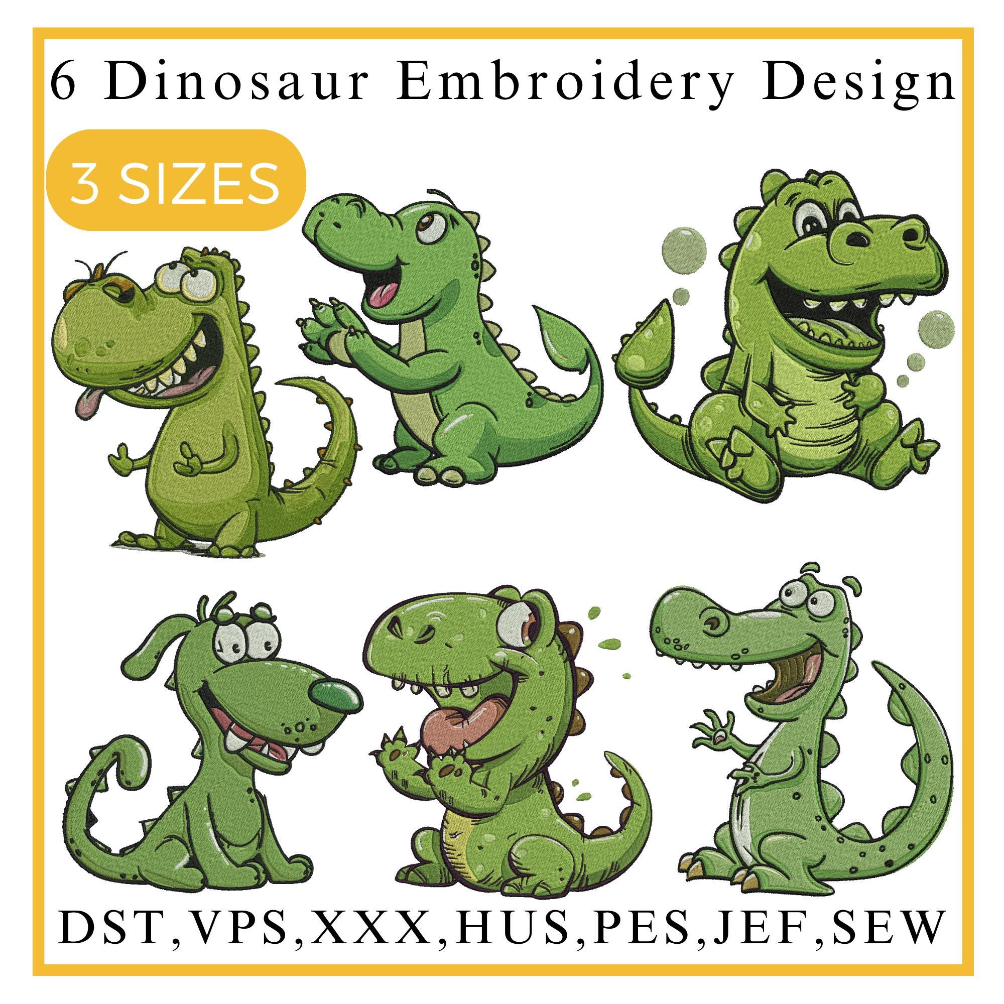 Dinosaur Embroidery Designs, Cute Dino Embroidery, T-rex Embroidery ...