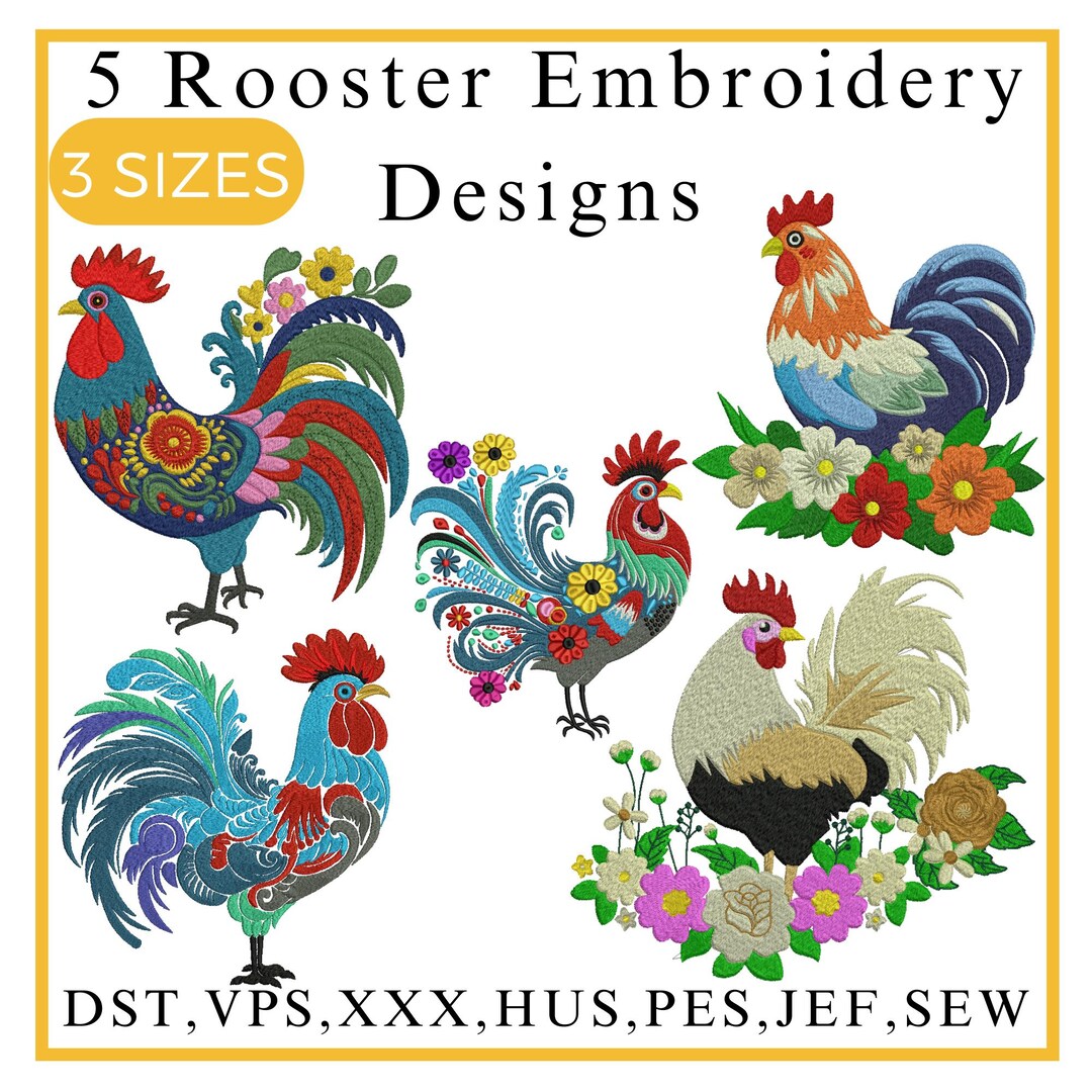Rooster Embroidery Design, Cock Embroidery, Majestic Rooster Embroidery ...