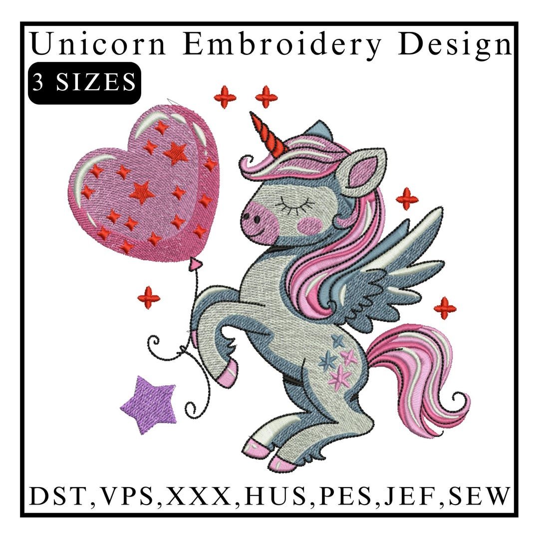 Unicorn Embroidery Design, Heart and Unicorn Motif, Super Detailed ...
