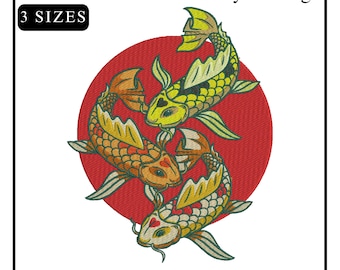 Japanese Koi Embroidery Design, Two Koi Fish Embroidery,koi Embroidery ...