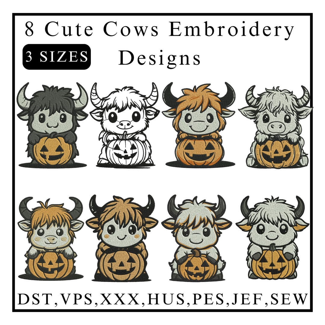 Cow Embroidery Design, Highland Heifer Cow Embroidery, Mini Cow ...