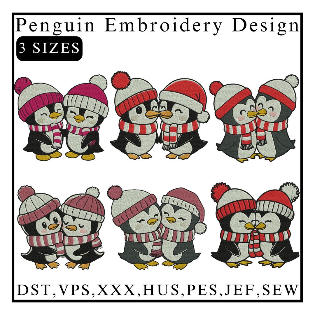 Penguin Embroidery Design, Mini Penguin Embroidery, Penguin Friends ...