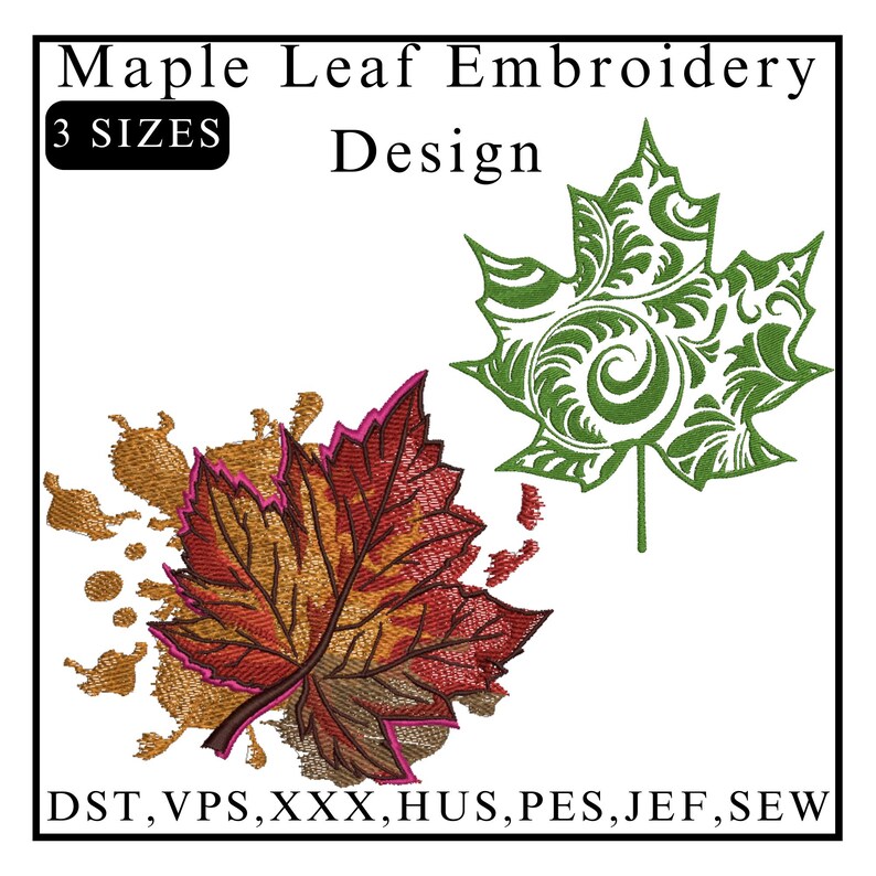 Maple Leaf Embroidery Design, Maple Leaf and Forest Motif, Maple Leaf ...