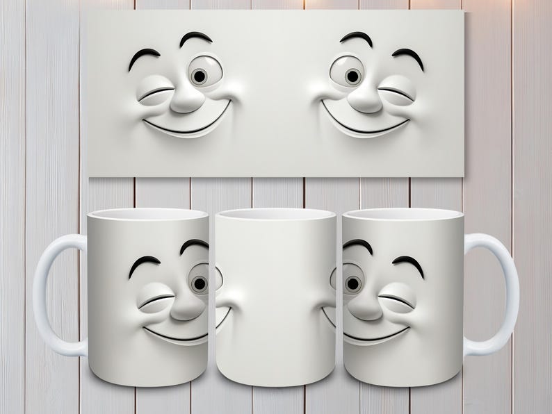 Winking Face Mug Wrap Png, Smiling Face Png, Mug Wrap Sublimation, Best ...