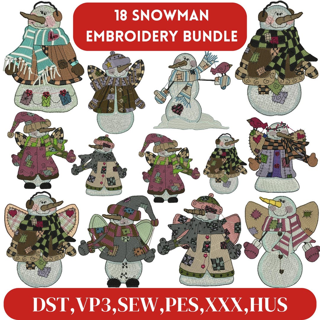 Snowman Embroidery Design, Christmas Embroidery, Winter Embroidery ...