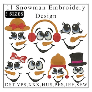 Snowman Embroidery Design, Christmas Embroidery, Snowman Face ...
