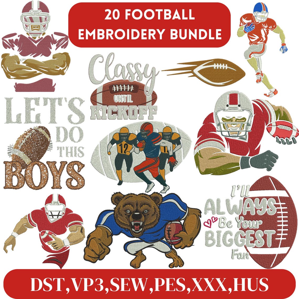Football Embroidery Design, American Football Embroidery, Football ...