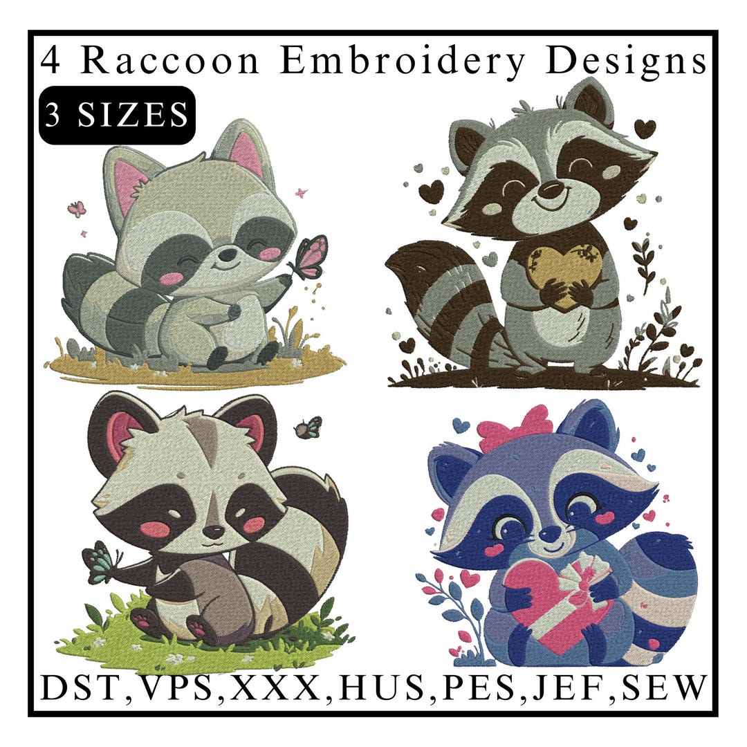 Raccoon Embroidery Design, Adorable Raccoon Embroidery, Cute Raccoon ...
