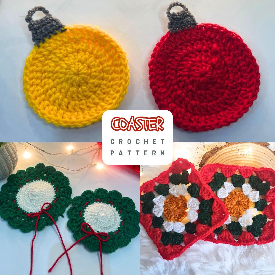Coaster Crochet Pattern Bundle, Christmas Wreath Coaster Pattern ...