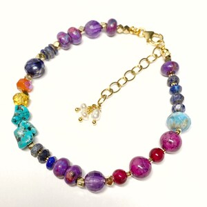 Colorful Gemstone Bracelet, Rainbow Gem Beaded Bracelet, Hand Knotted ...