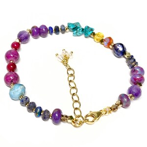 Colorful Gemstone Bracelet, Rainbow Gem Beaded Bracelet, Hand Knotted ...