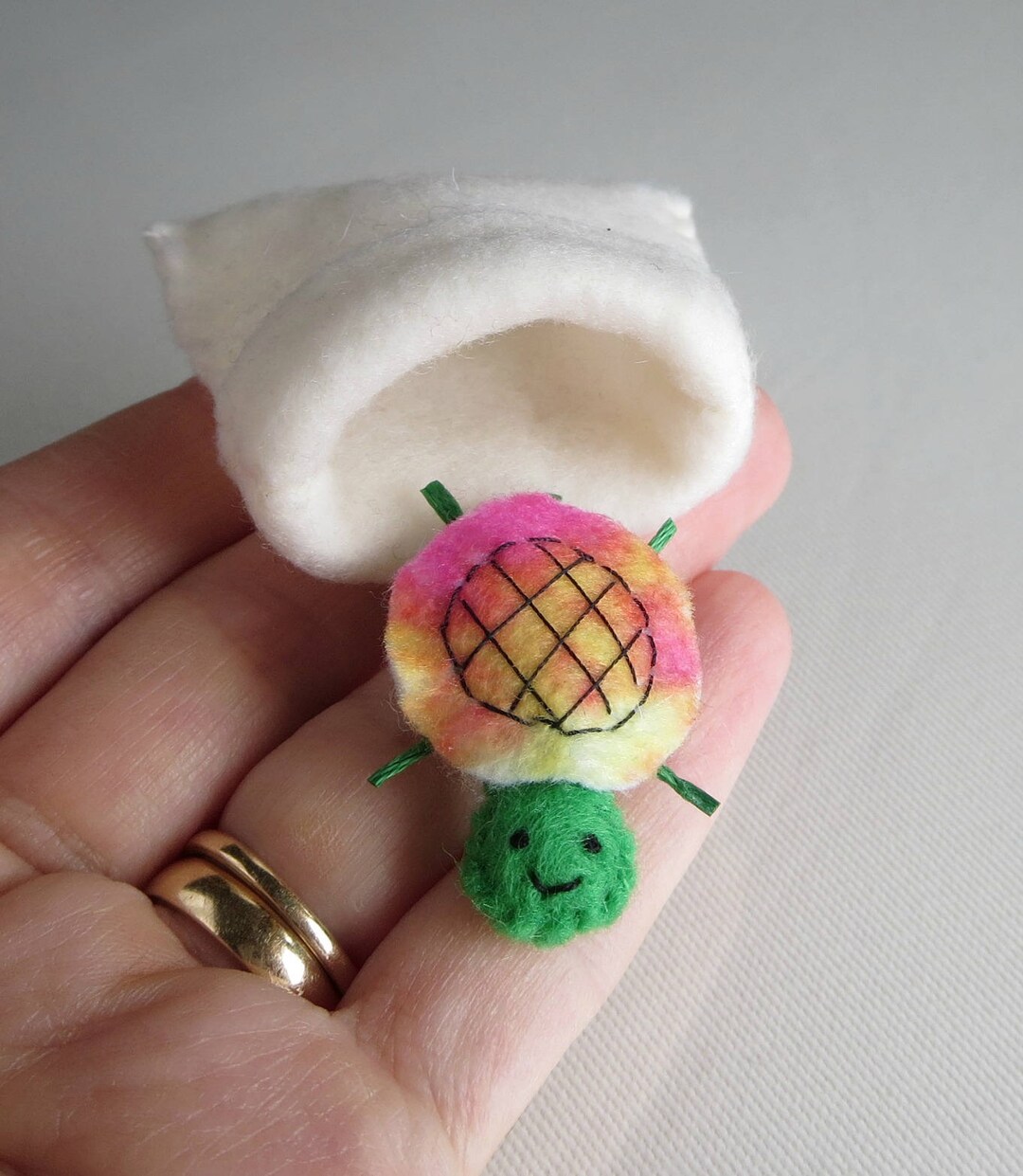 Tiny Turtle Playset, Miniature Felt Stuffed Animal With Fleece Bed, and ...