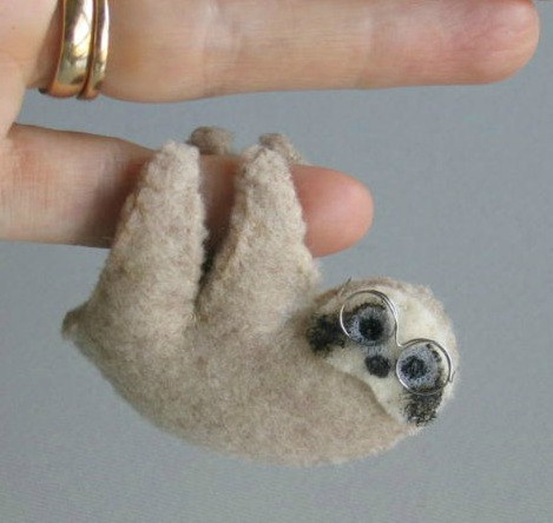 Sloth With Glasses Stuffed Animal Hugger, Miniature Felt Rain Forest ...