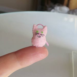 Tiny Pink Cat Stuffed Animal -miniature Felt- Handmade Plush, Dollhouse ...