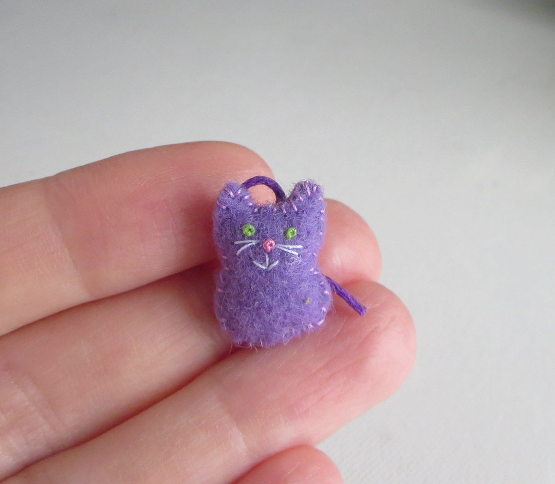 Tiny Purple Cat Stuffed Animal -miniature Felt- Handmade Plush ...