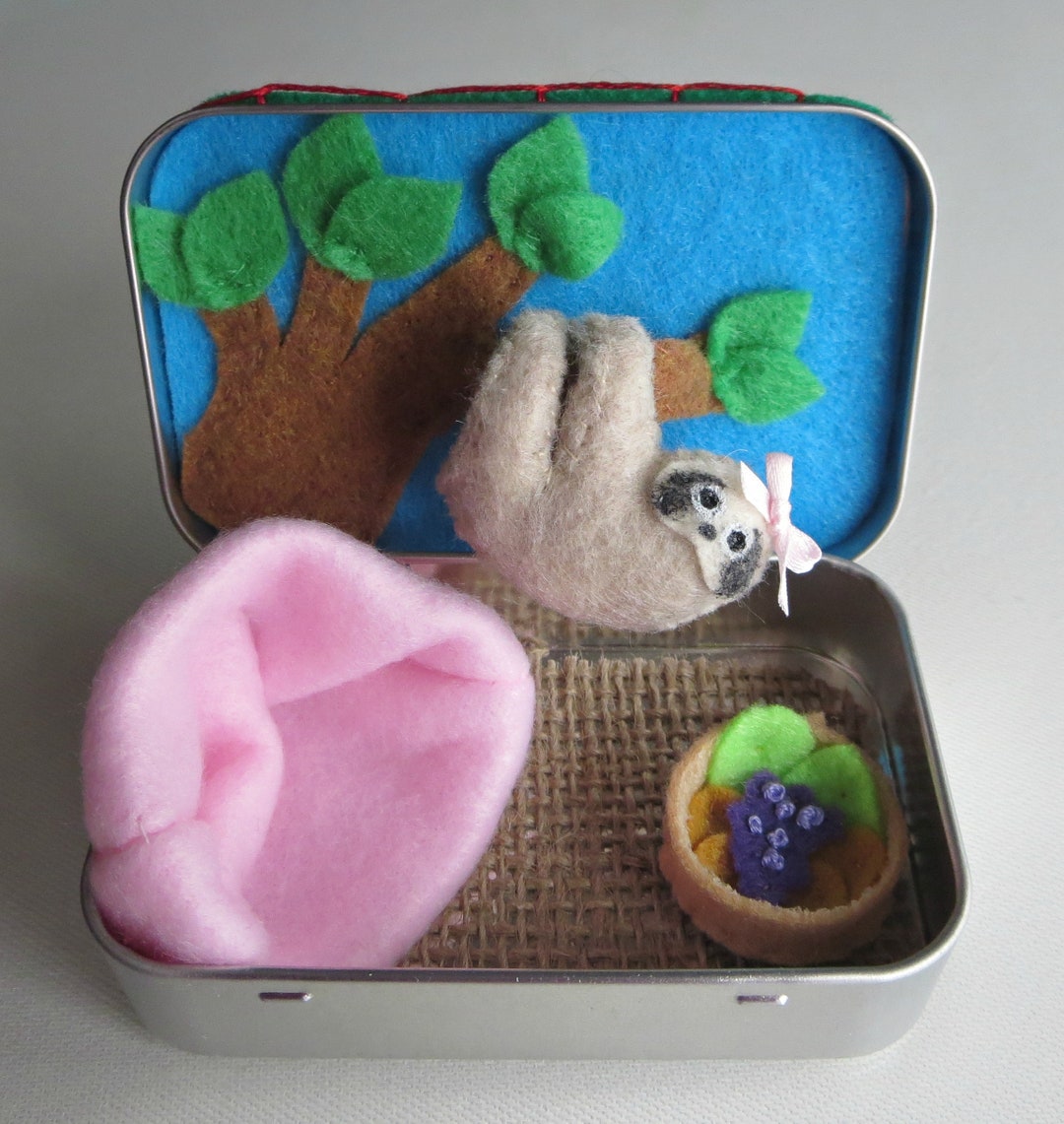 Sloth Stuffed Animal Altoid Tin Playset, With Pink Sleeping Bag and ...