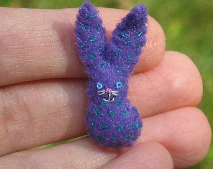 Rabbit Miniature Felt Stuffed Plush Toy - Purple With Blue Polka Dots ...