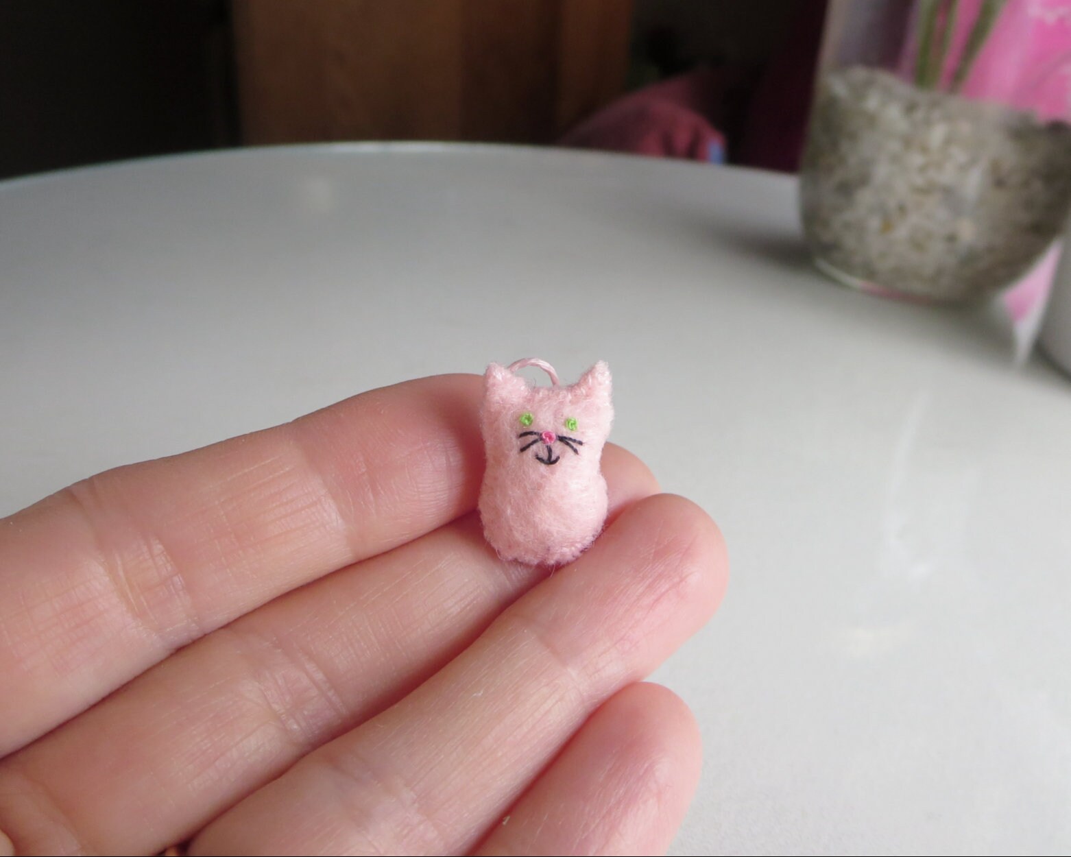 Tiny Pink Cat Miniature Felt Stuffed Animal , Tiny Felt Animal ...