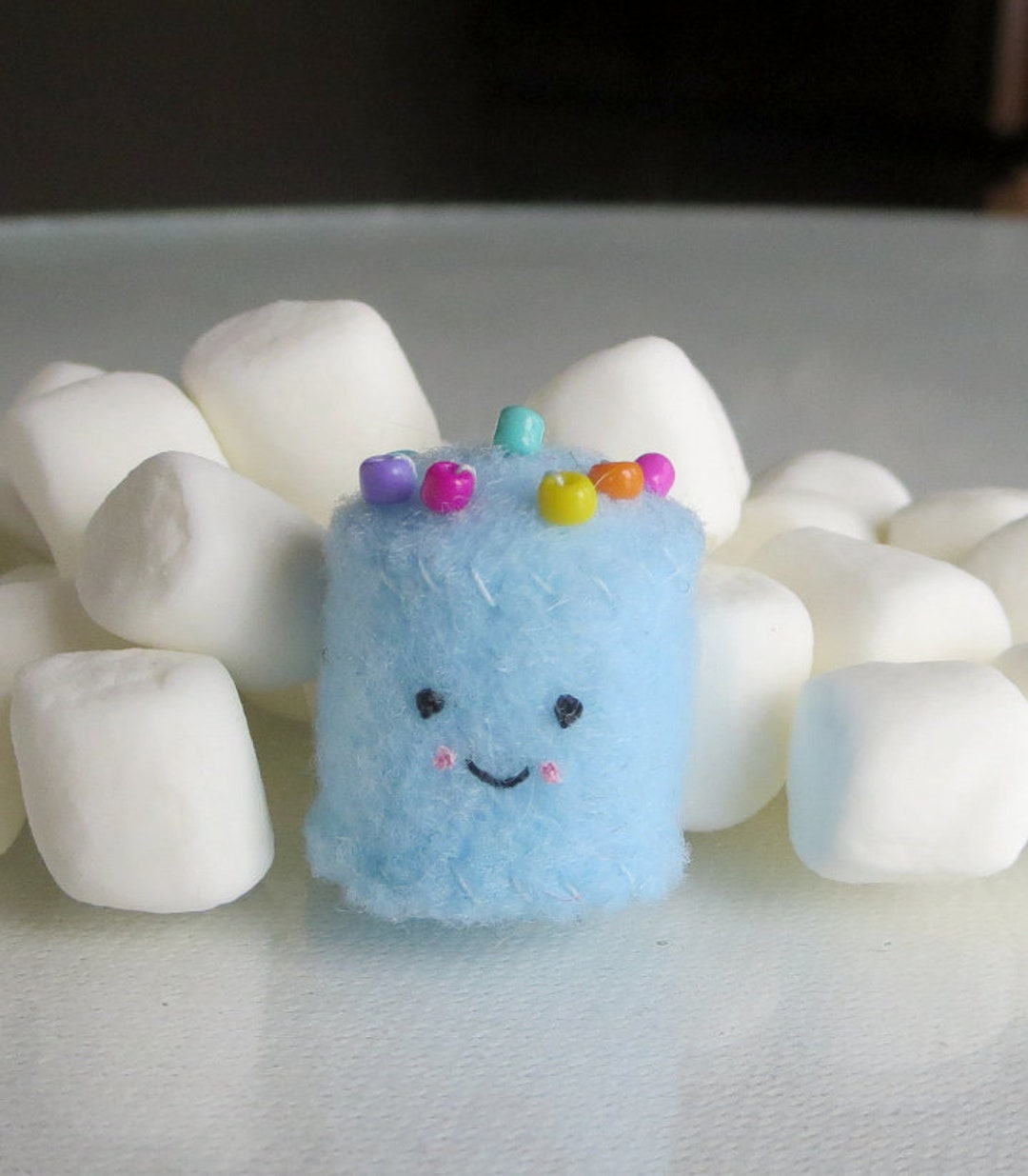 Mini Blue Marshmallow Play Food, Miniature Felt Plushie With Seed Bead ...