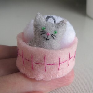 Gray Cat Stuffed Animal Playset Miniature Plush Dollhouse, Cat Tiny ...