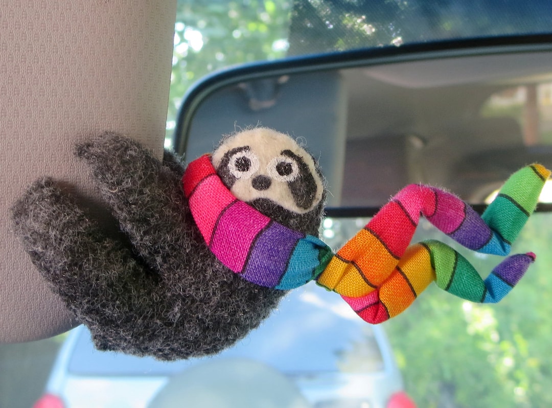 Rainbow Sloth Car Visor Hugger With Rainbow Scarf Stuffed Animal - Etsy
