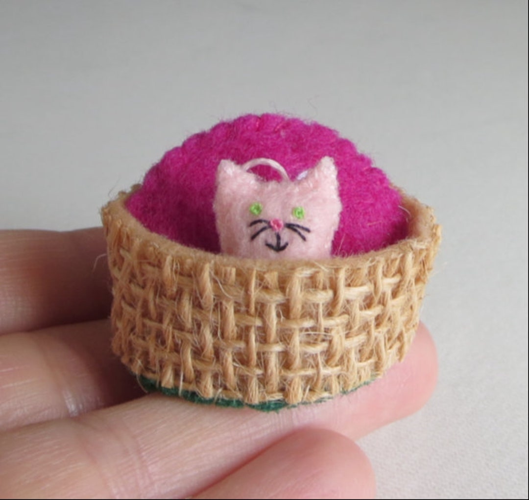 Tiny Pink Cat Miniature Felt Stuffed Animal , Tiny Felt Animal ...