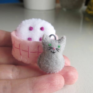 Gray Cat Stuffed Animal Playset Miniature Plush Dollhouse, Cat Tiny ...