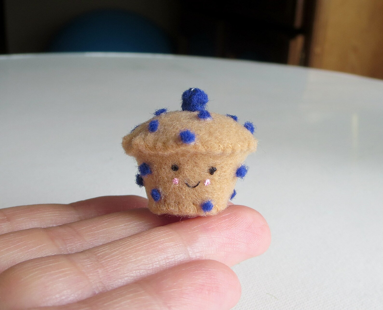 Blueberry Muffin Miniature Felt Plush Play Food - Smiling Face - Felt ...