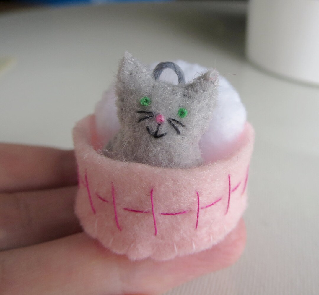 Gray Cat Stuffed Animal Playset Miniature Plush Dollhouse, Cat Tiny ...
