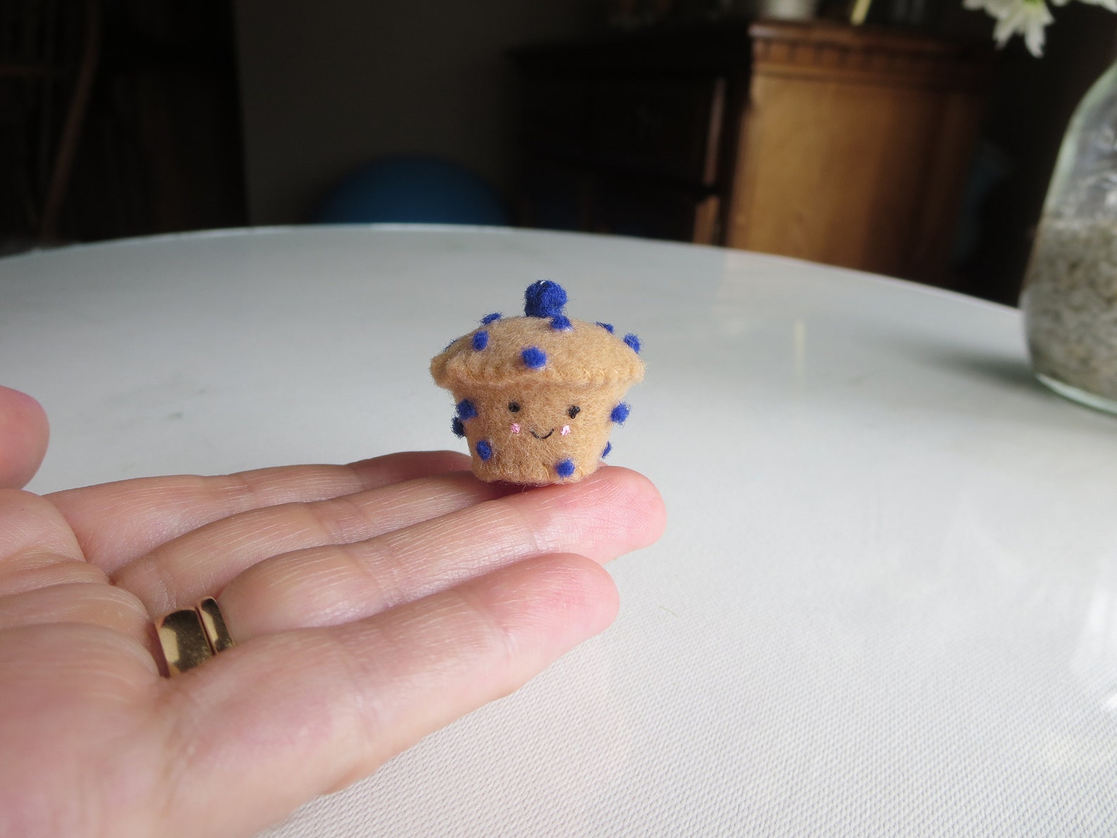 Blueberry Muffin Miniature Felt Plush Play Food - Smiling Face - Felt ...