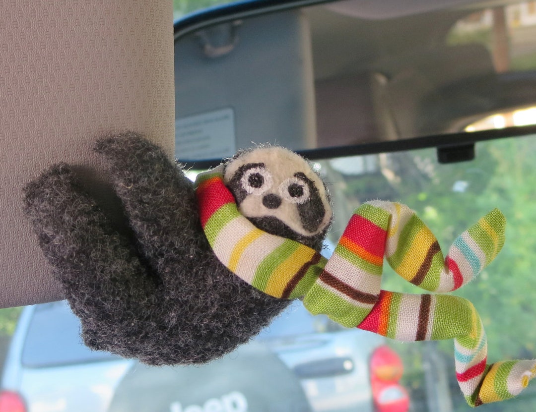 Sloth Car Visor Hugger Stuffed Animal With Striped Scarf, Rain Forest ...