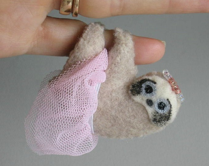 Princess Sloth Stuffed Animal Miniature Felt Plushie With Pink Dress ...