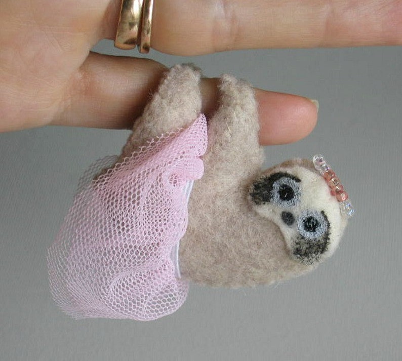 Princess sloth stuffed animal miniature felt plushie with pink | Etsy