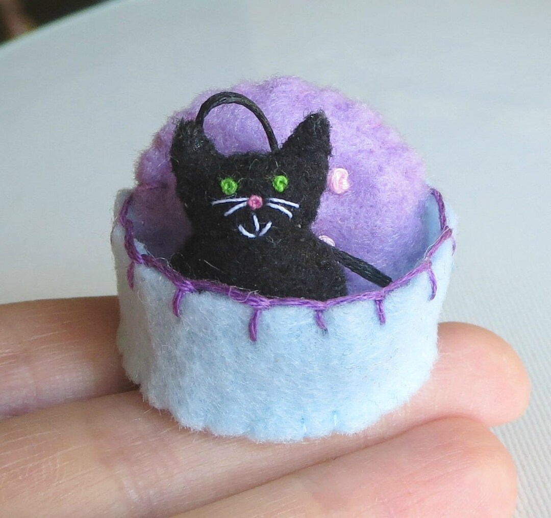 Black Cat, Tiny Stuffed Animal -miniature Felt- Handmade Plush- Tiny ...