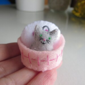 Gray Cat Stuffed Animal Playset Miniature Plush Dollhouse, Cat Tiny ...
