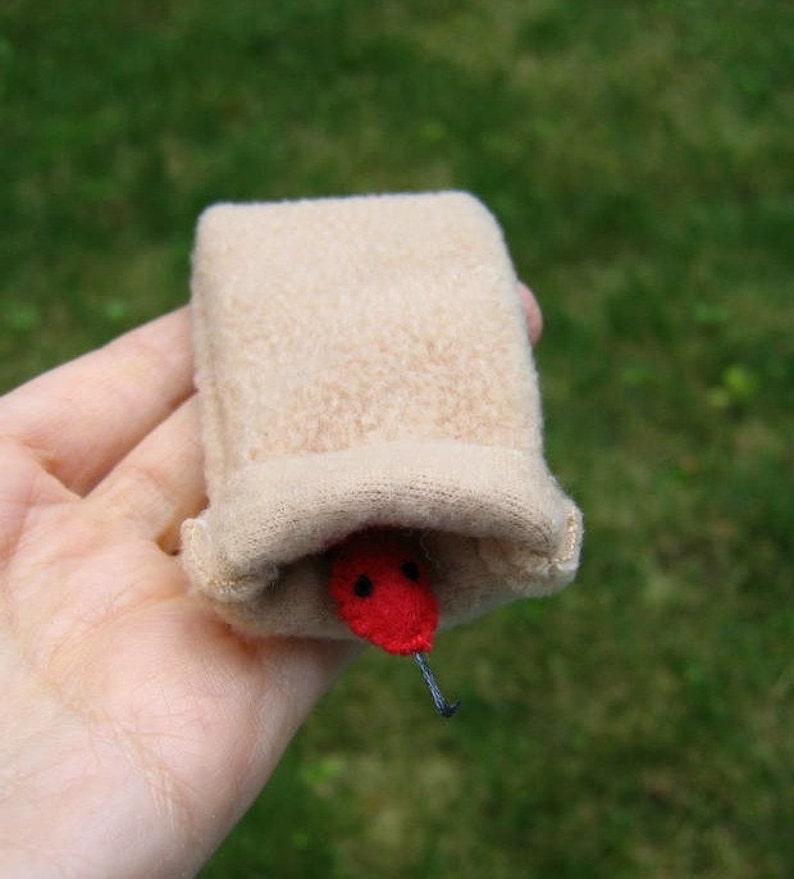 Red Snake Stuffed Animal Miniature Felt Plushie With Sleeping Bag ...