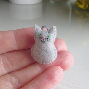 Gray Cat Stuffed Animal Playset Miniature Plush Dollhouse, Cat Tiny ...