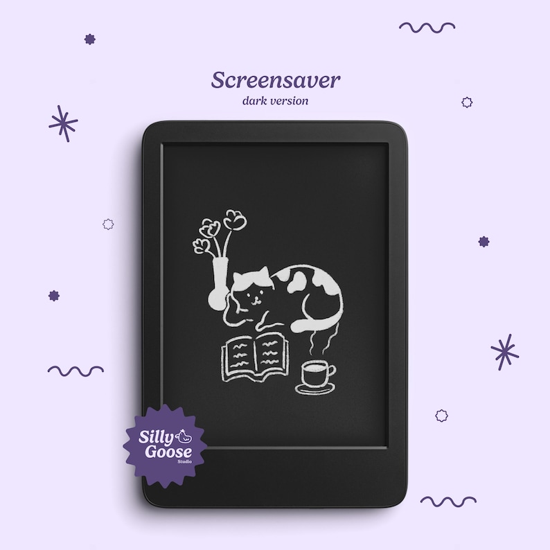 Cozy Reading Cat E-reader Screensaver: Kobo Libra, Boox 7" (digital ...