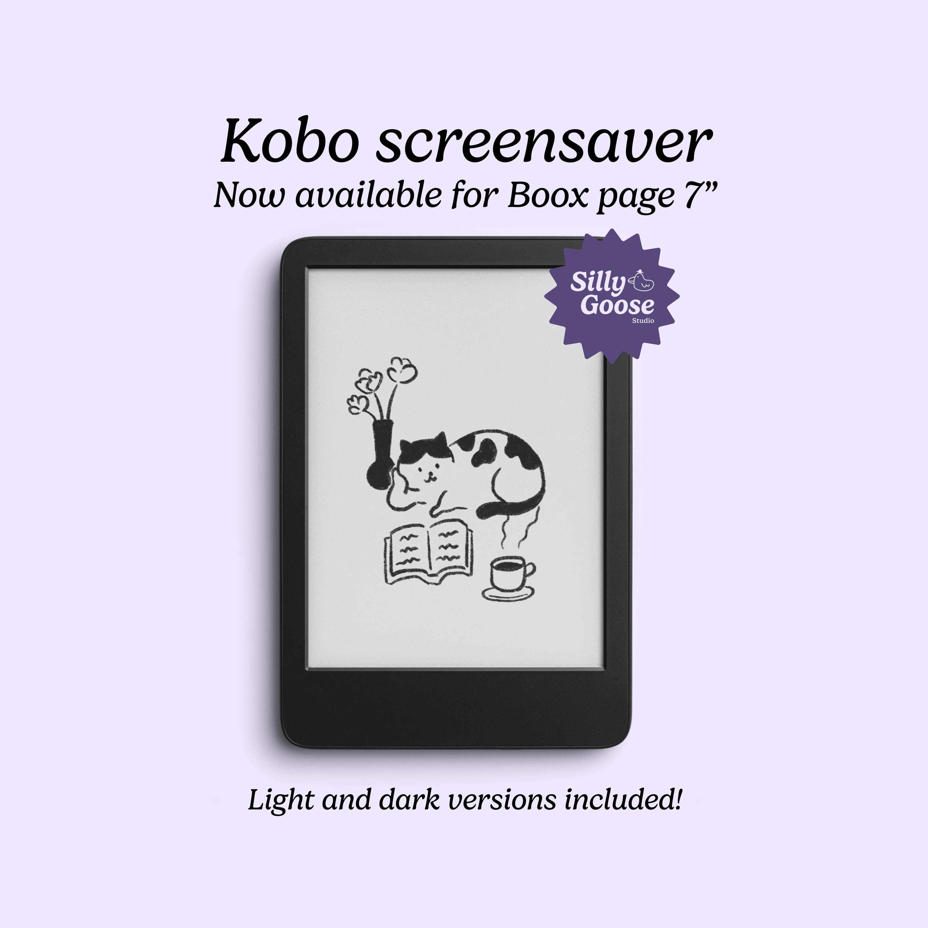 Cozy Reading Cat E-reader Screensaver: Kobo Libra, Boox 7" (digital ...