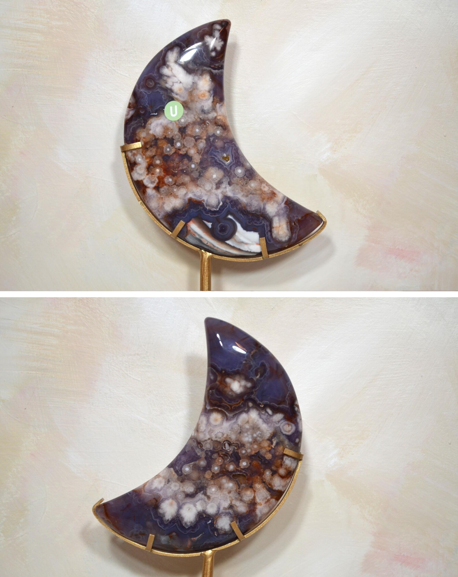 Blue Flower Agate Moon Crystal Home Decor for Meditation Wellness ...