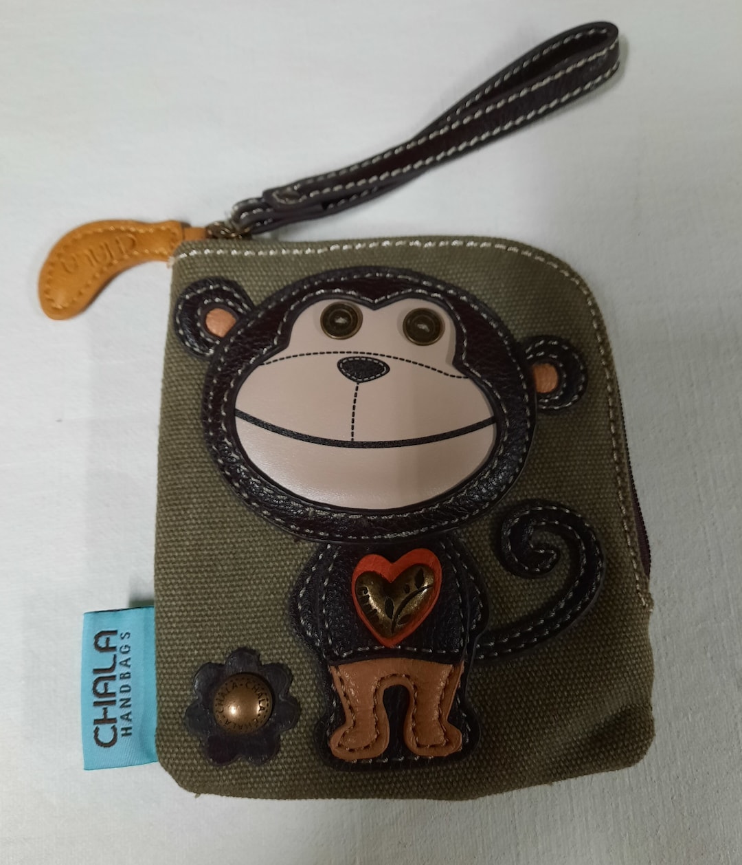 Chala Monkey Wallet/ Wristlet Canvas With 2 Zippers and 6 Credit Card ...