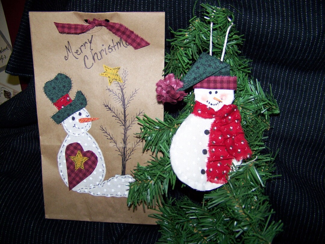 Snowman Ornament Pattern and Snowman Applique With Christmas Tree Gift ...