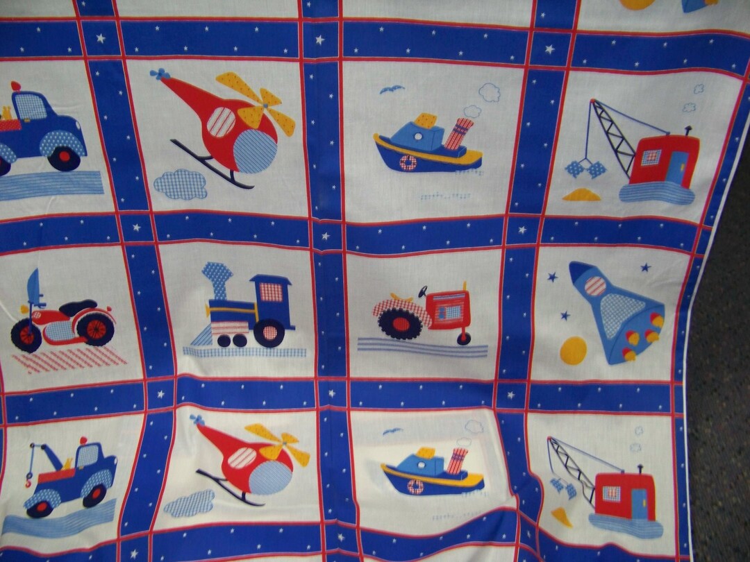 Baby Boy Quilt Fabric NOS Vintage 1980s Red, White, Yellow and Blue ...