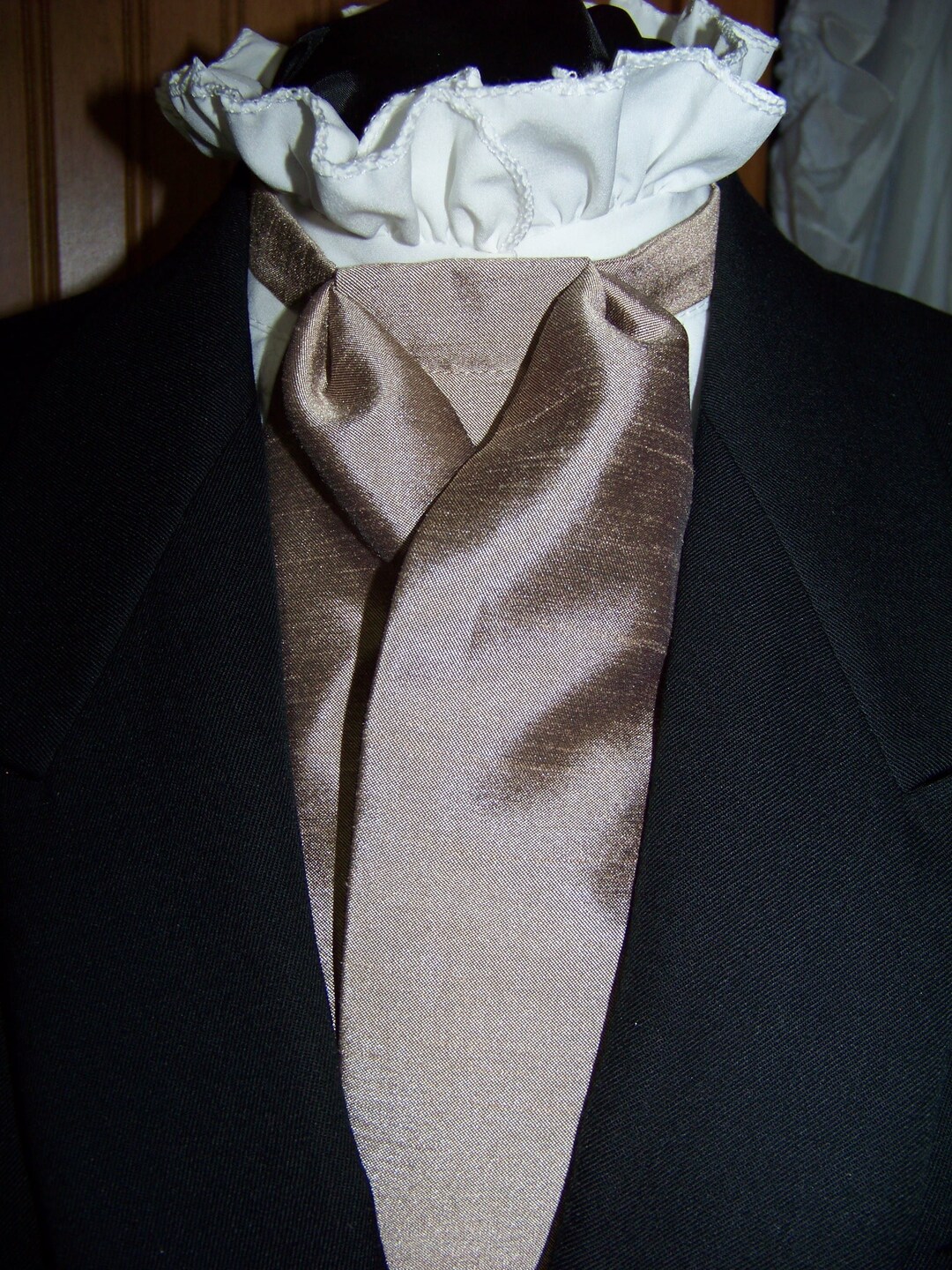 Men's Tan Puff Necktie Solid Ridged Silk 3 X 13 Men's Wedding, Cravat ...