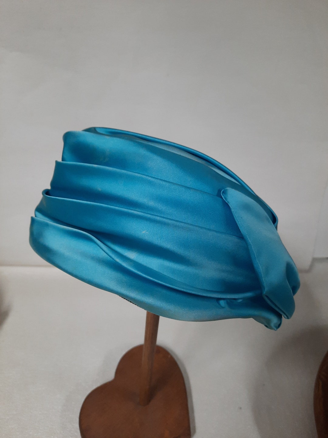 Vintage Ladies Teal Blue Satin Hat With Bow on Back - Etsy