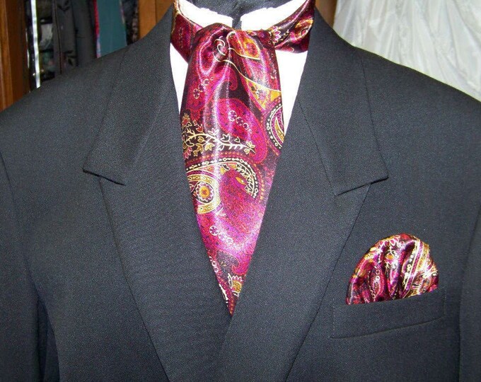 Ascot or Carvat Purple, Red, Gold, Black Paisley Silky Print Fabric 4 ...
