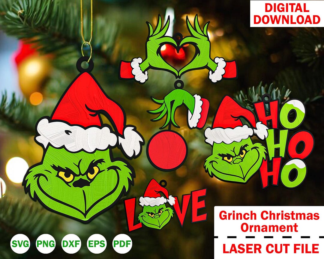 Grinchmas Ornament, Grinch Face Ornament Laser Cut, Holiday Grinch ...