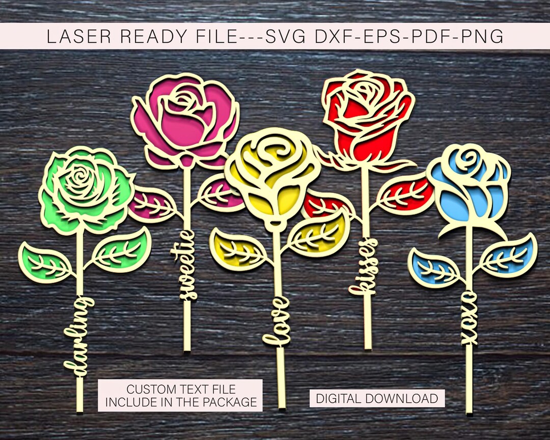 Two Layered Rose Laser Cut File, Custom Text File, Velantine Vector ...